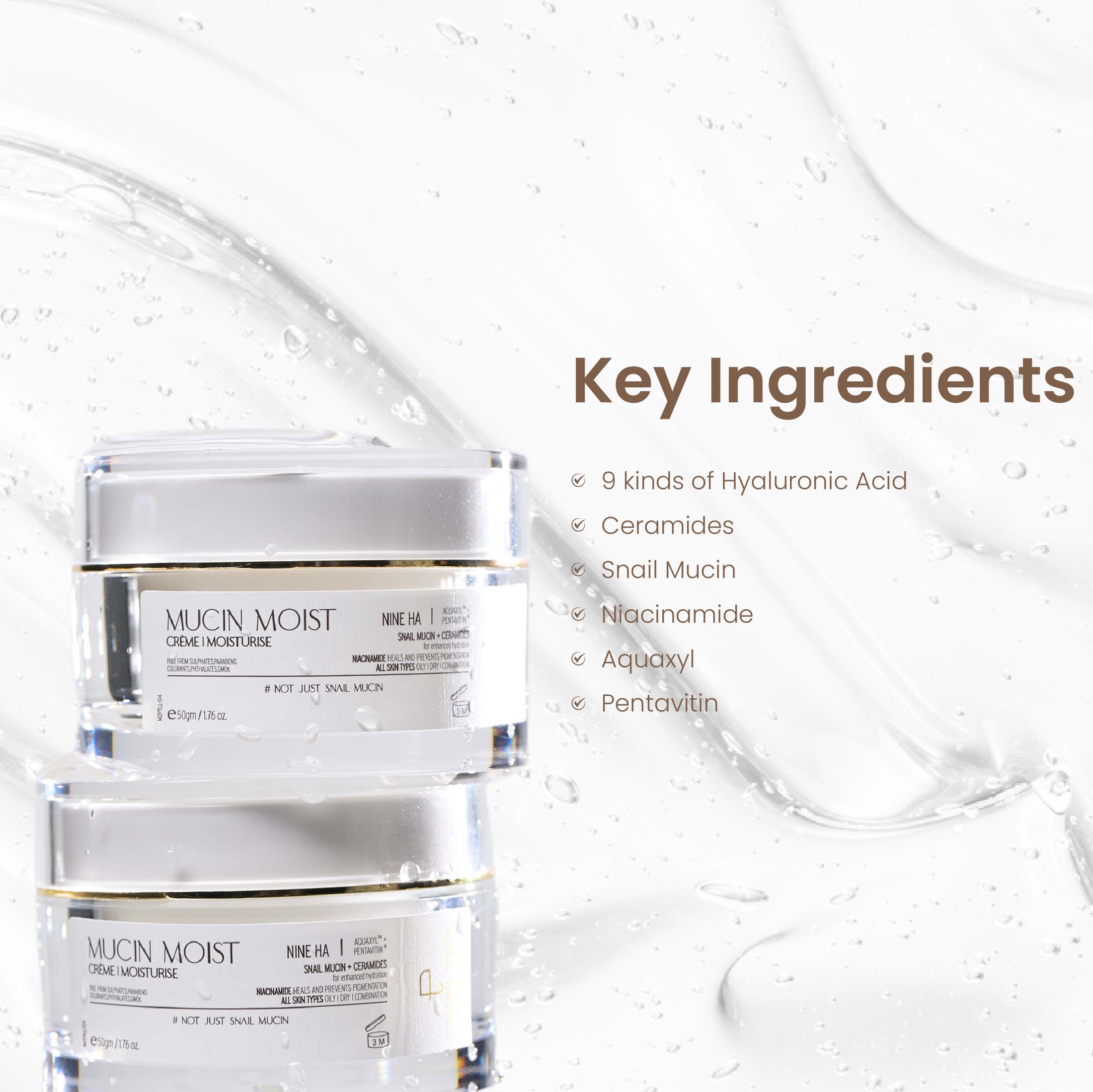 Mucin Creme - All In 1 Snail Mucin Creme Gel | 9 Types Of Hyaluronic A ...
